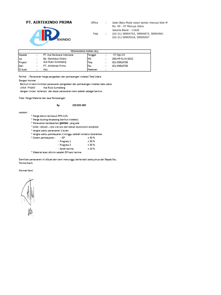 Boq Pekerjaan Tata Udara Ace Ruko Sumedang | PDF
