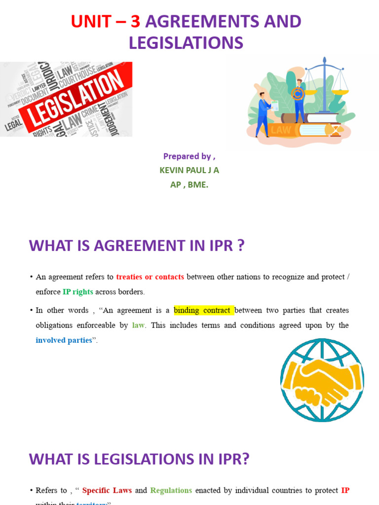 Unit-3 Legislations of Ipr | PDF | Patent | Glossary Of Patent Law Terms