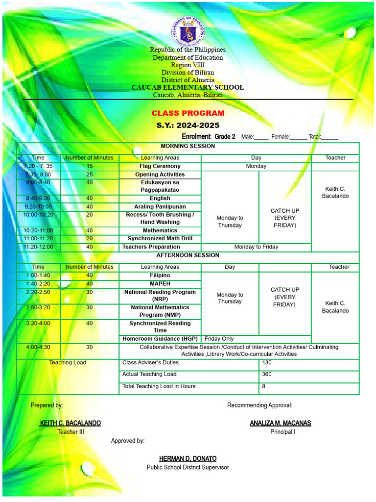 Sample Class Program Grade 2 | PDF | Schools Sample Class Program Grade 2 | PDF | Schools