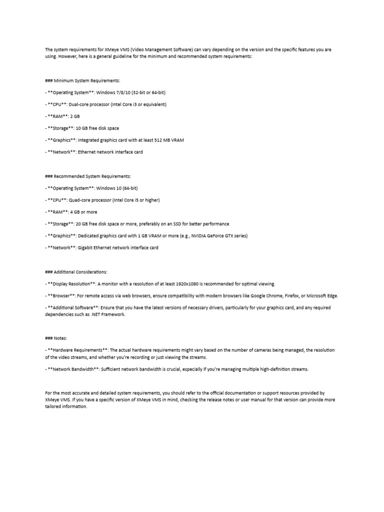 The System Requirements For XMeye VMS | PDF The System Requirements For XMeye VMS | PDF