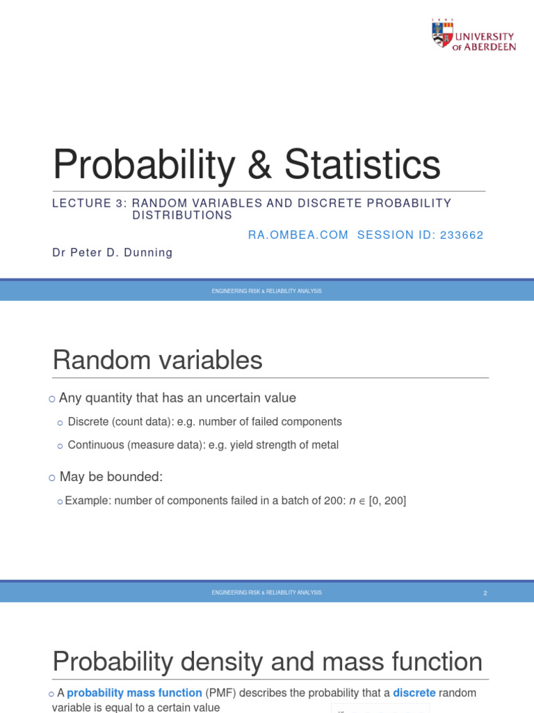 Random Variables & Discrete Distributions | PDF | Probability ...