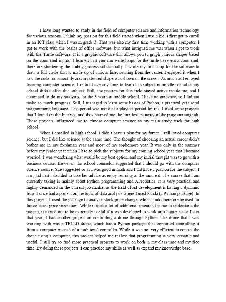 Some Personal Statement | PDF | Control Flow | Artificial Intelligence