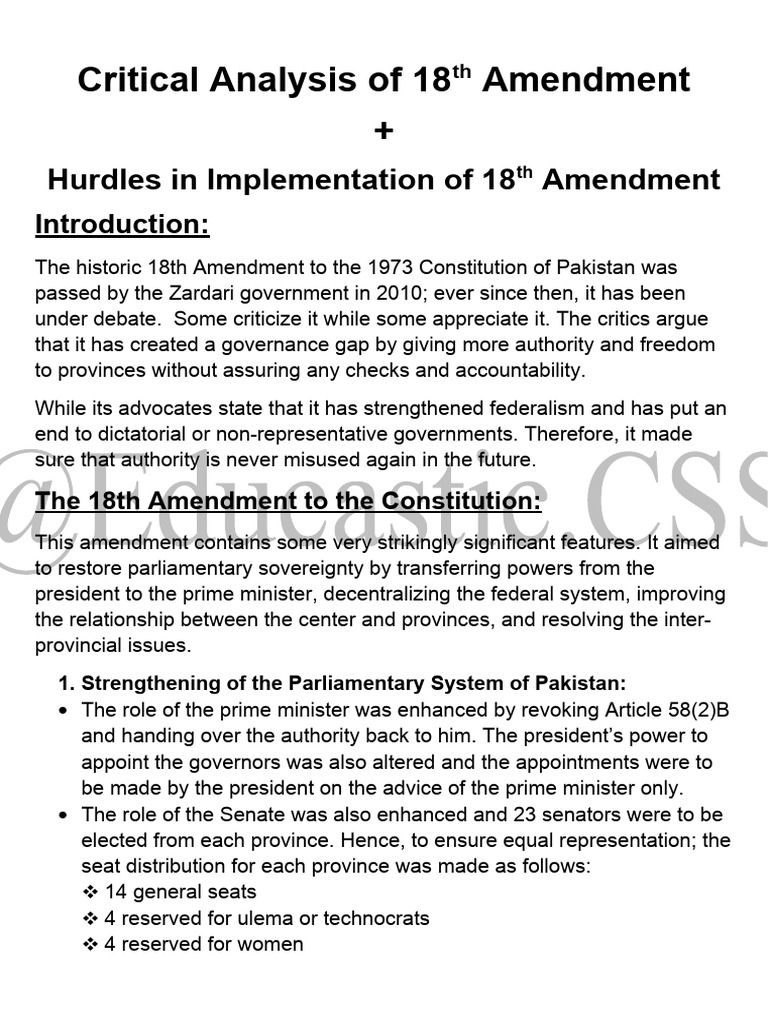 6.2 Critical Analysis of 18th Amendment | PDF | Government Of Pakistan | Parliament Of Pakistan