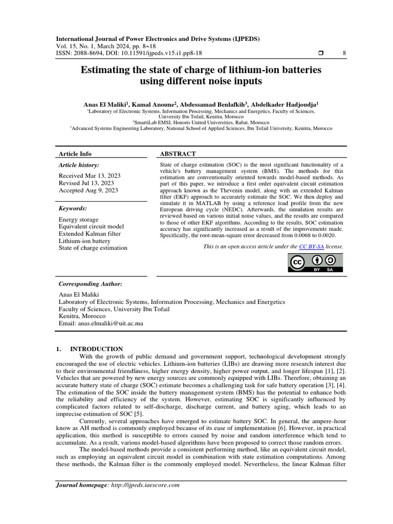 Estimating the state of charge of lithium-ion batteries using different ...