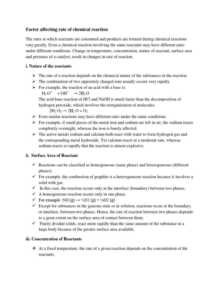 Factor Affecting Rate of Chemical Reaction | PDF | Reaction Rate ...