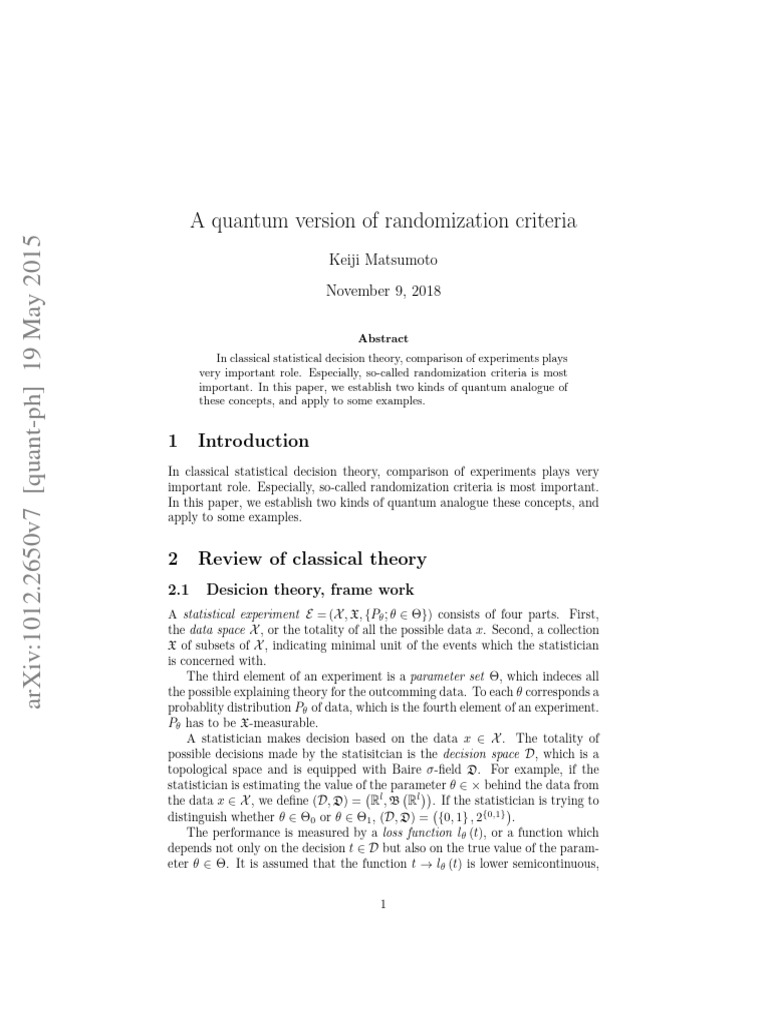 A Quantum Version of Randomization Crite | PDF | Statistics | Mathematics
