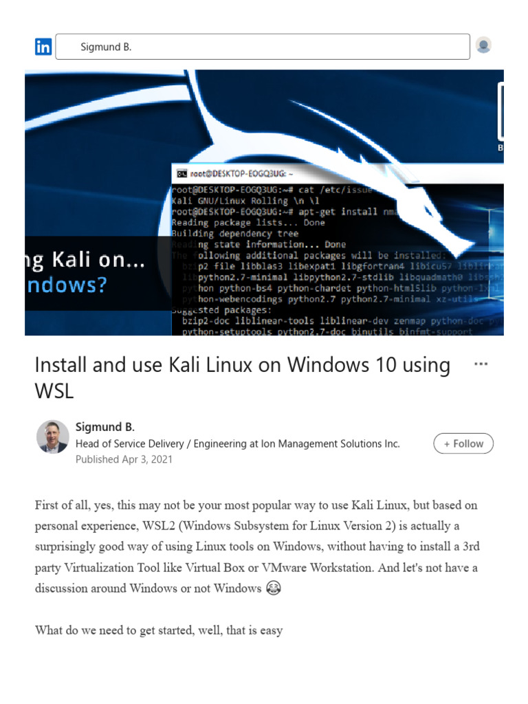 Install and use Kali Linux on Windows 10 using WSL | PDF | Sudo | Operating System Families