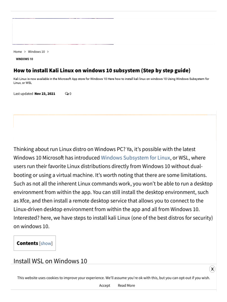 How To Install Kali Linux On Windows 10 Subsystem (Step by Step Guide) | PDF | Windows 10 ...