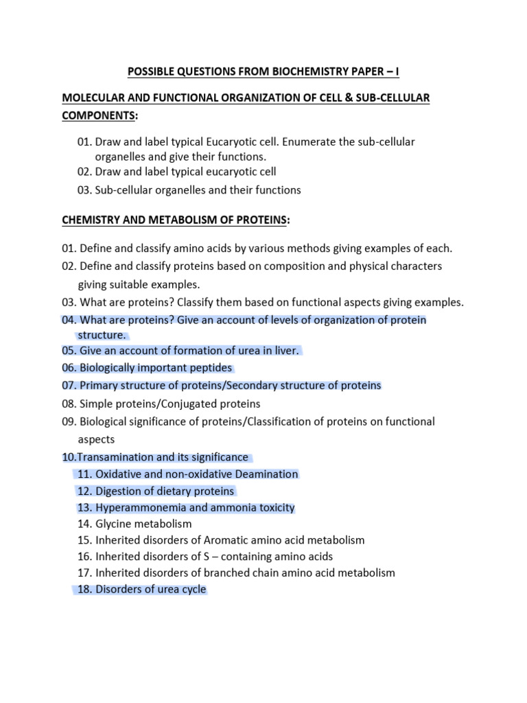 Commonly Asked Questions From Biochemistry Paper I | PDF | Proteins ...