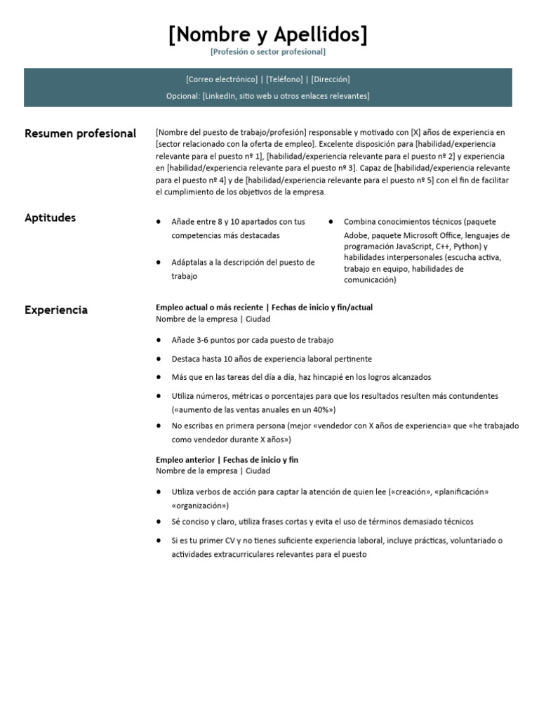 Felicity Resume Template - ES - 1 | PDF | Empleo | Informática