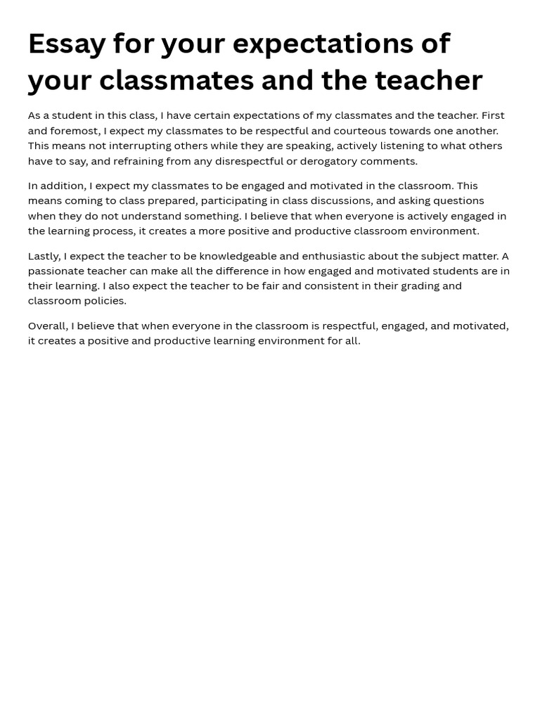 Essay For Your Expectations of Your Classmates and The Teacher ...