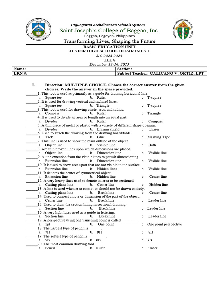 TLE 2ND PERIODIC EXAM | PDF | Area | Triangle