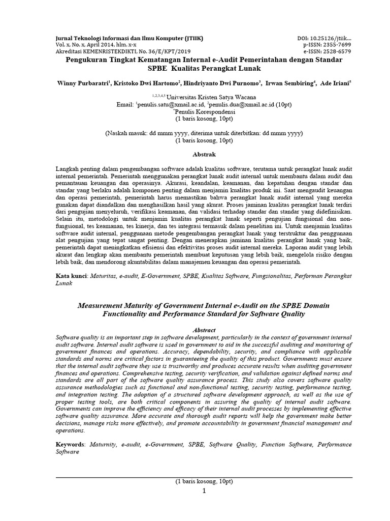 00 Software Quality SPBE Standar IJTIK | PDF | Software Quality | Audit