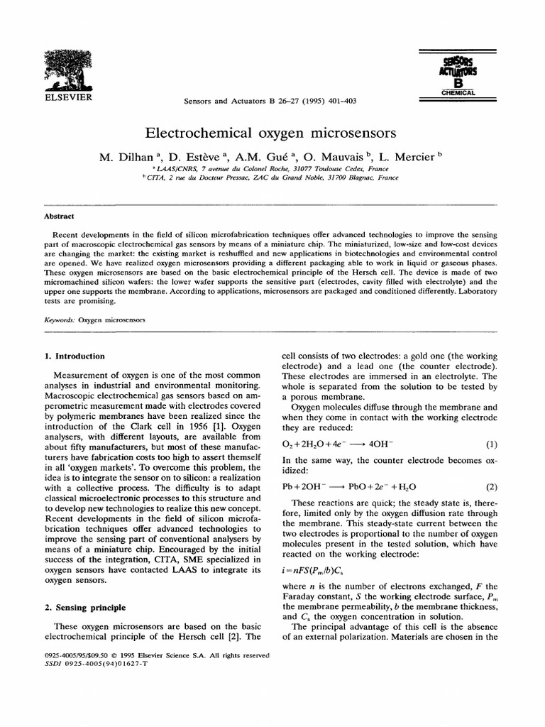 Miniaturized Electrochemical Oxygen Sensors | PDF | Sensor ...