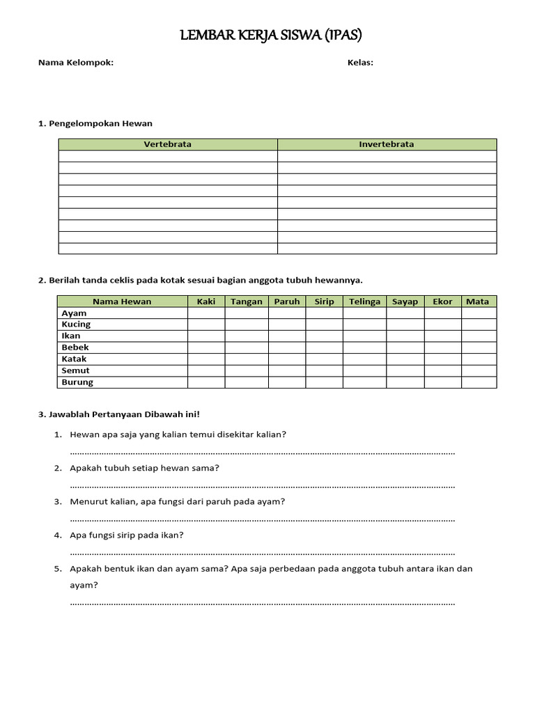 LEMBAR KERJA SISWA IPAS 1 | PDF