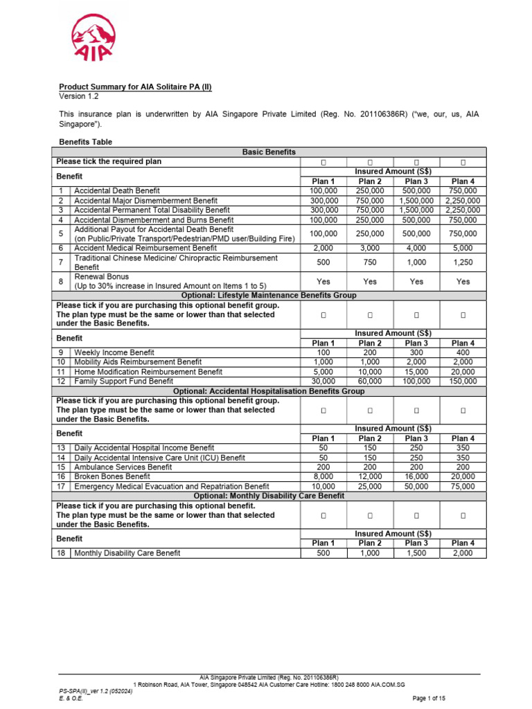AIA Solitaire PA (II) | PDF | Vertebra | Insurance