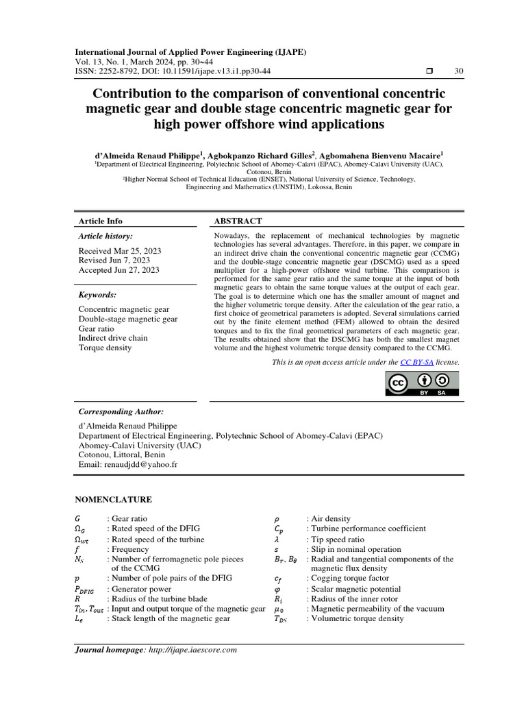 Contribution To The Comparison of Conventional Concentric Magnetic Gear ...