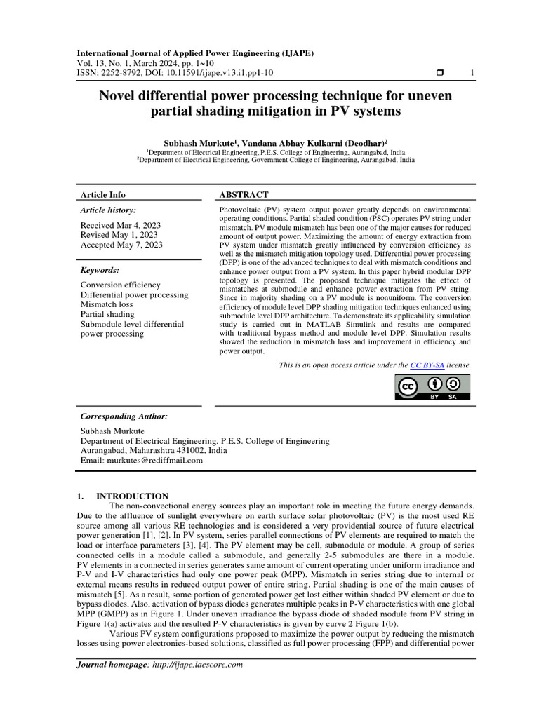 Novel Differential Power Processing Technique For Uneven Partial Shading Mitigation in PV ...