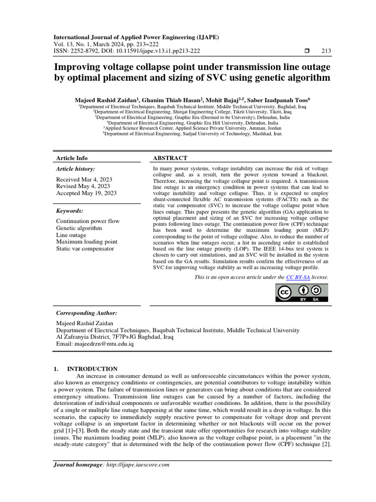 Improving Voltage Collapse Point Under Transmission Line Outage by Optimal Placement and Sizing ...