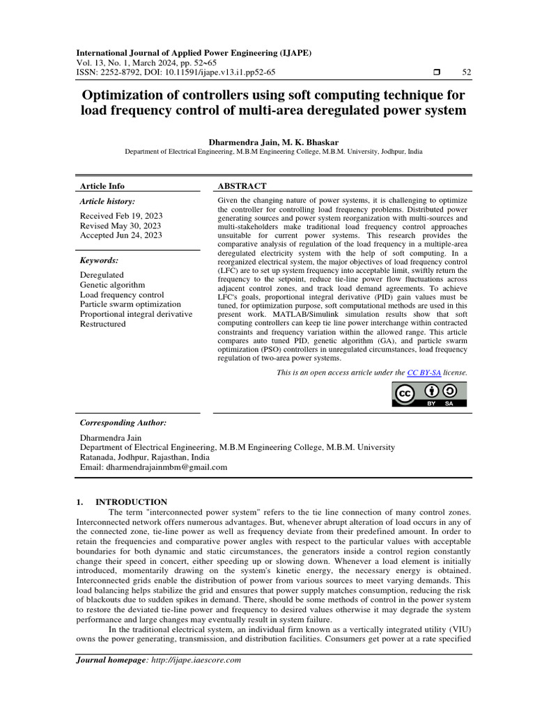 Optimization Of Controllers Using Soft Computing Technique For Load 1355