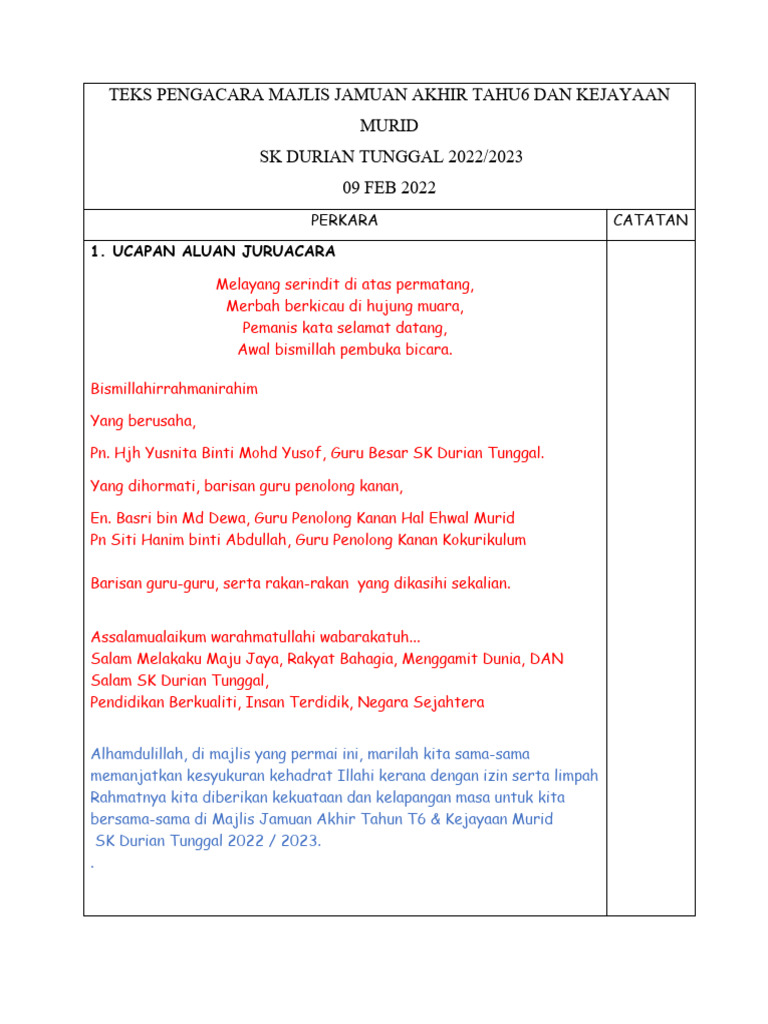 Teks Juruacara Majlis Jamuan Akhir Tahun6 2022 | PDF | Perjalanan