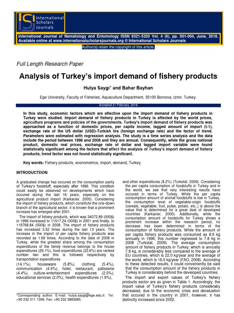 Turkey's Fishery Product Import Demand Analysis | PDF | Autocorrelation ...