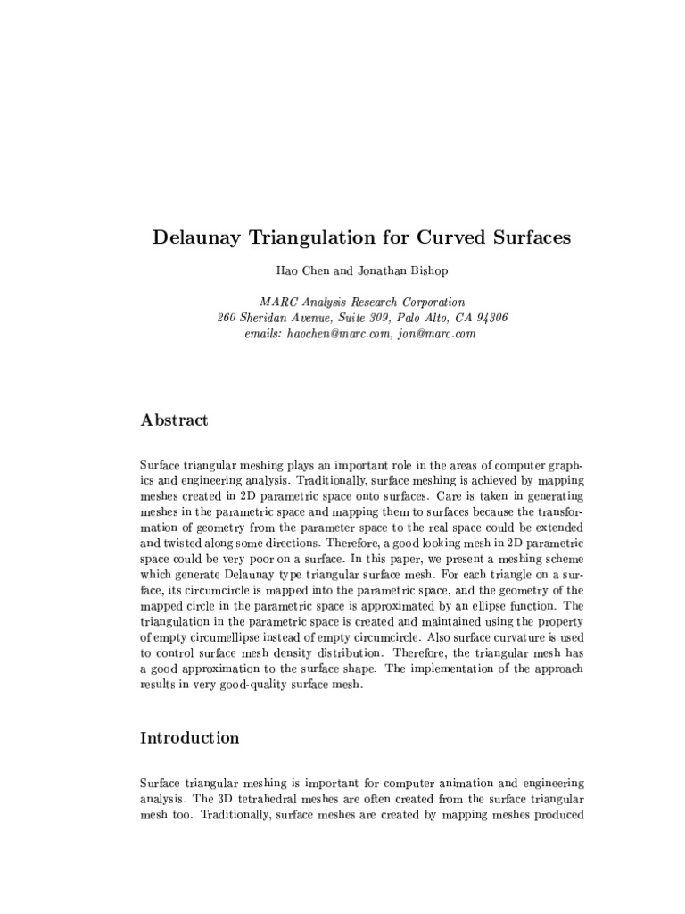 Delaunay Triangulation for Curved Surfaces | PDF