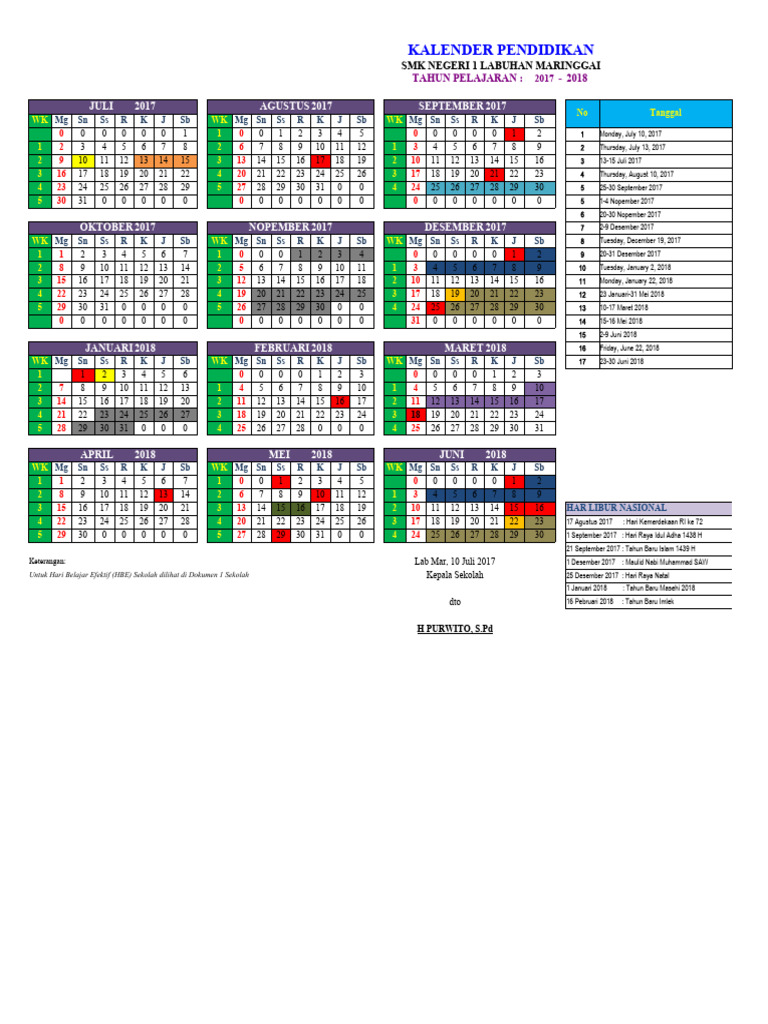 Kalender Pendidikan SMK 2017-2018 | PDF