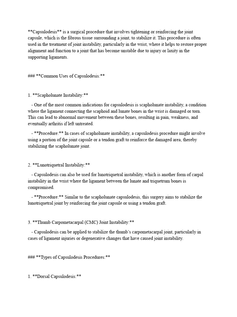 Capsulodesis | PDF | Limbs (Anatomy) | Surgical Specialties