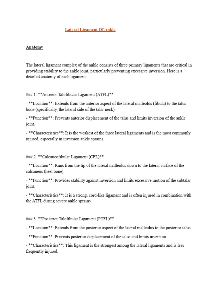 Anatomy and Treatment of Ankle Ligaments | PDF | Ankle ...