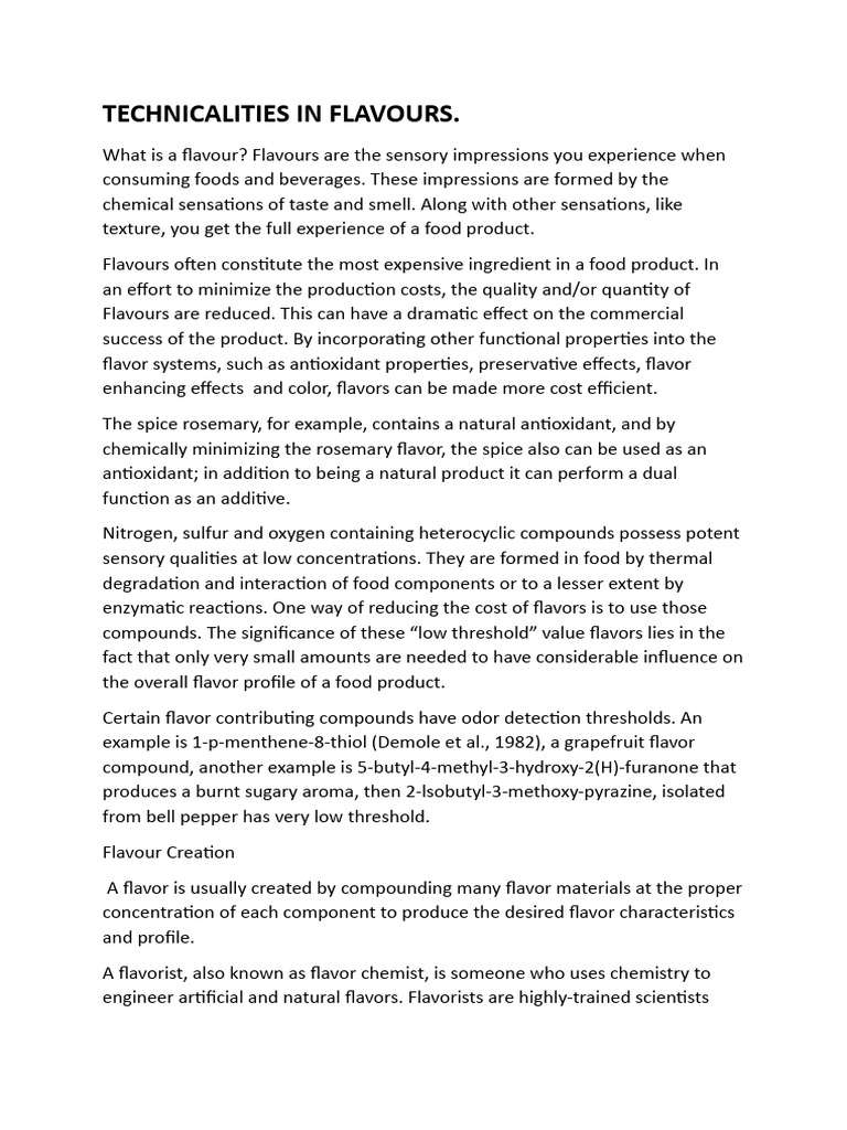 Technicalities in Flavour Creation | PDF | Taste | Isomer