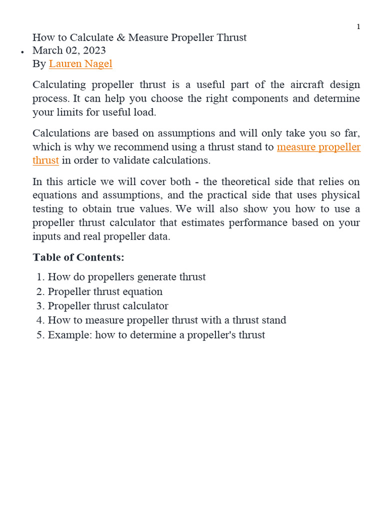 Propeller Thrust Calculation | PDF | Thrust | Propeller