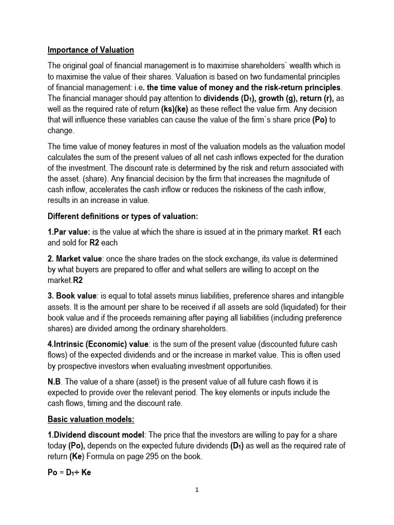 2024 Share Valuation Notes | PDF | Valuation (Finance) | Stocks