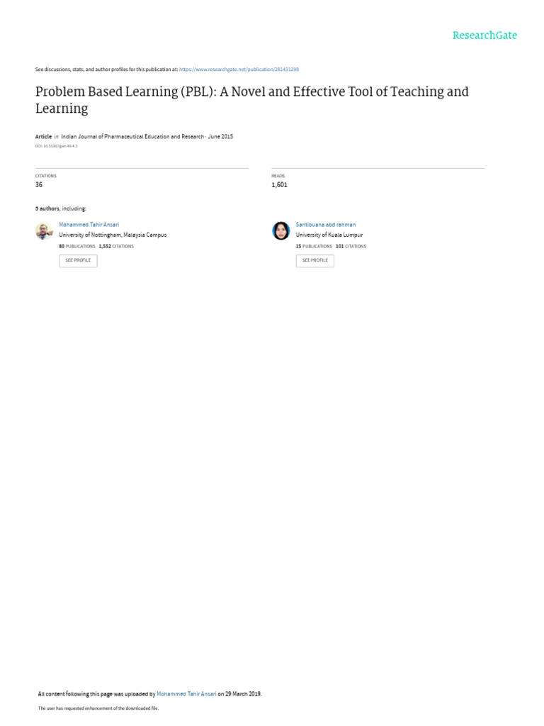 Problem Based Learning PBL A Novel and Effective T | PDF | Behavior Modification | Cognitive ...