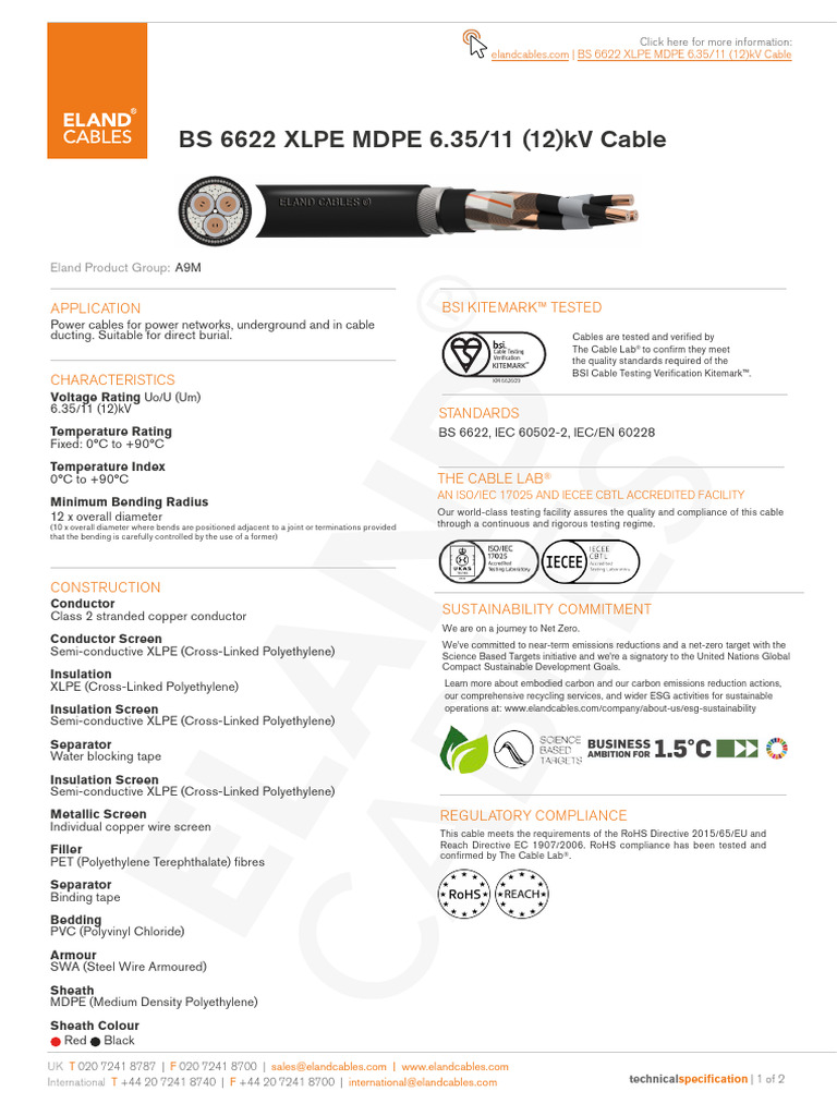 Bs 6622 Xlpe Mdpe 6 35 11kv Cable | PDF | Electrical Conductor | Wire