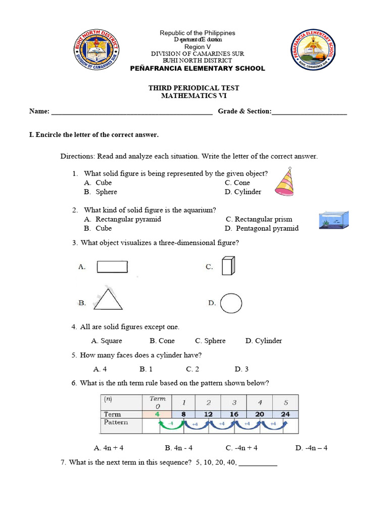 PT - Mathematics 6 - Q3 | PDF | Area | Euclidean Geometry