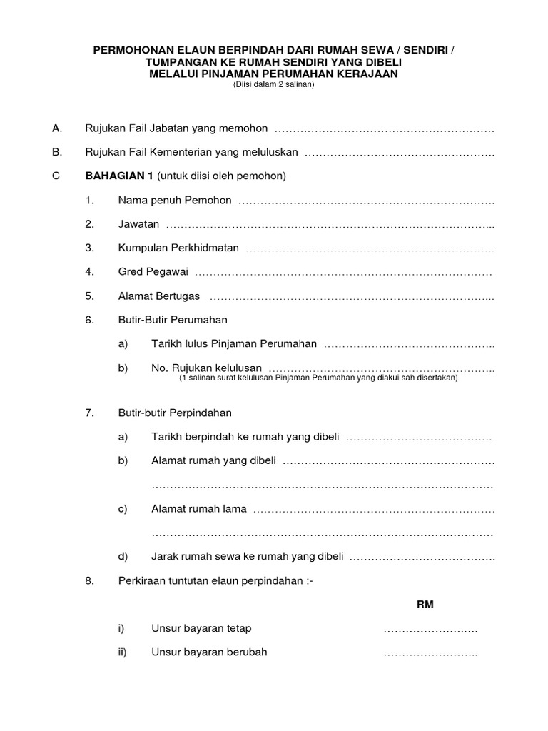 Elaun Borang Permohonan Elaun Berpindah Dari Rumah Sewa | PDF