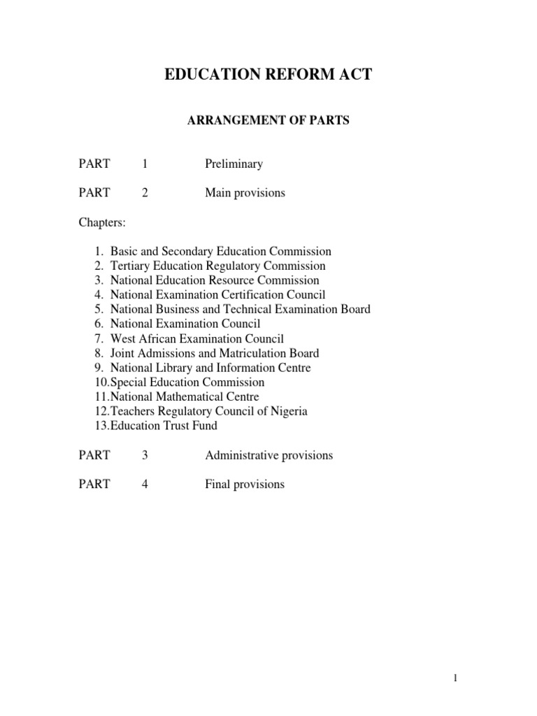 Nigeria Education Sector Reform Bill Draft | PDF | Secondary Education | Nigeria