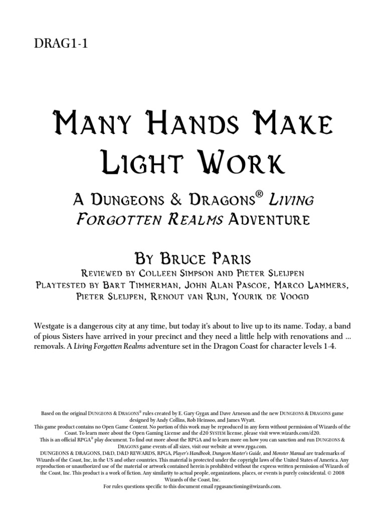 DRAG1-1 Many Hands Make Light Work | PDF | Dungeons & Dragons | Role ...