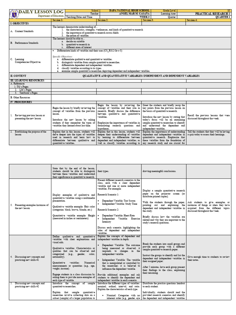 Understanding Research Variables in Class | PDF | Level Of Measurement ...