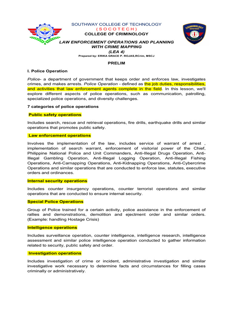 College of Criminology: Law Enforcement Operations and Planning With ...