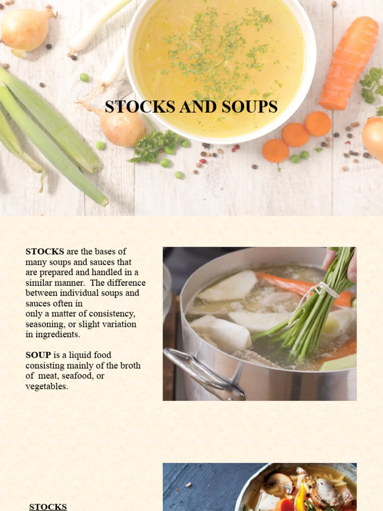 Stocks and Soups: Preparation Guide | PDF | Stock (Food) | Soup