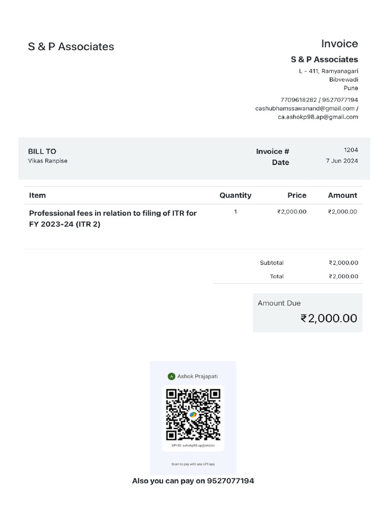 Invoice Vikas Ranpise FY 2023-24 | PDF