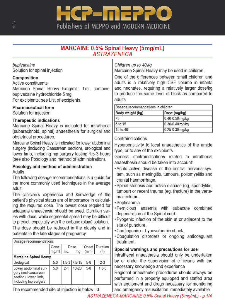 Marcaine Spinal Heavy 0.5% Usage Guide | PDF | Medical Treatments | Drugs