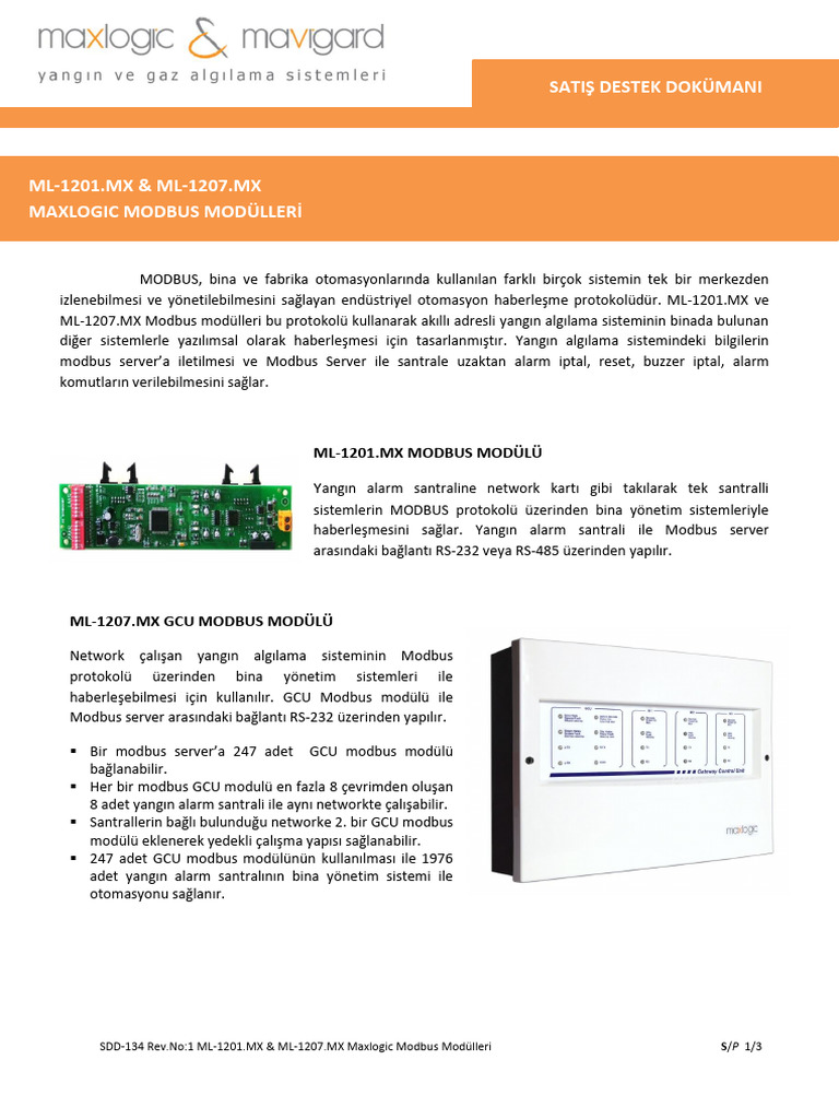 Mavili SDD-134 Modbus Modülleri Satış Destek Dokümanı | PDF
