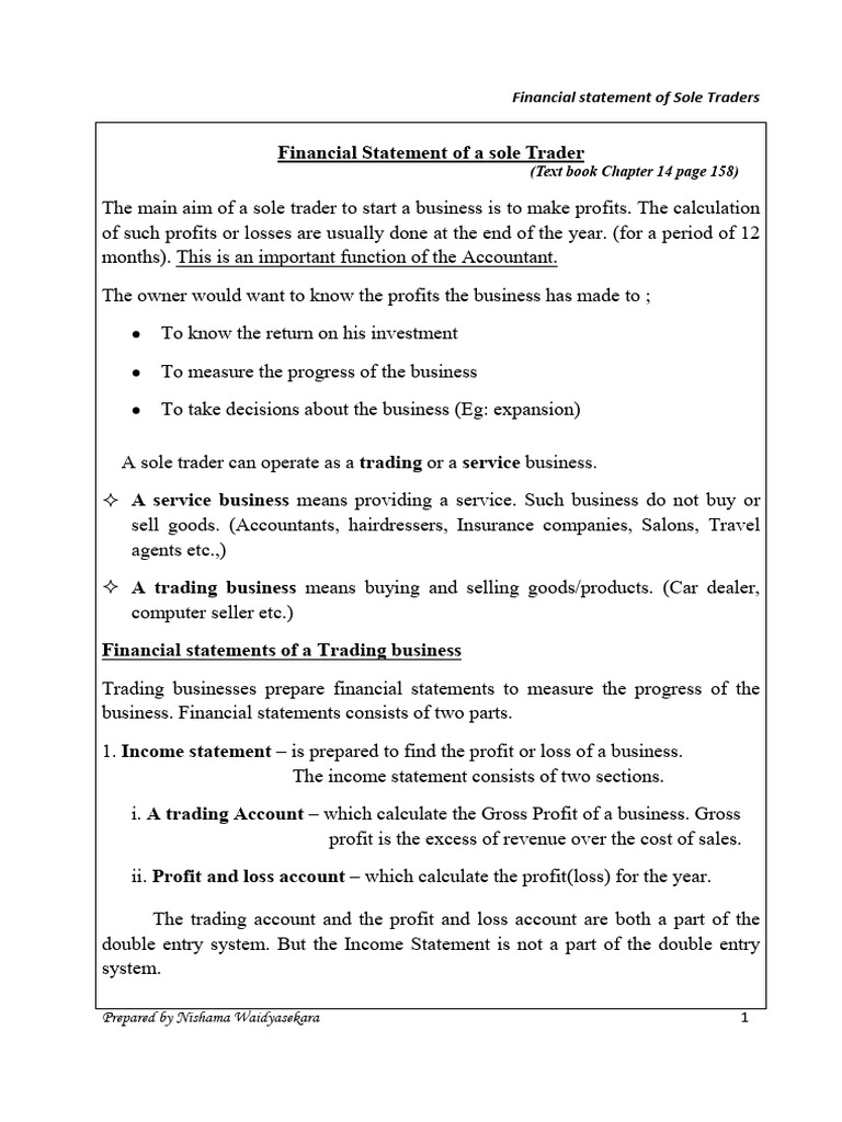 Sole Trader Financial Statements Guide | PDF | Cost Of Goods Sold ...