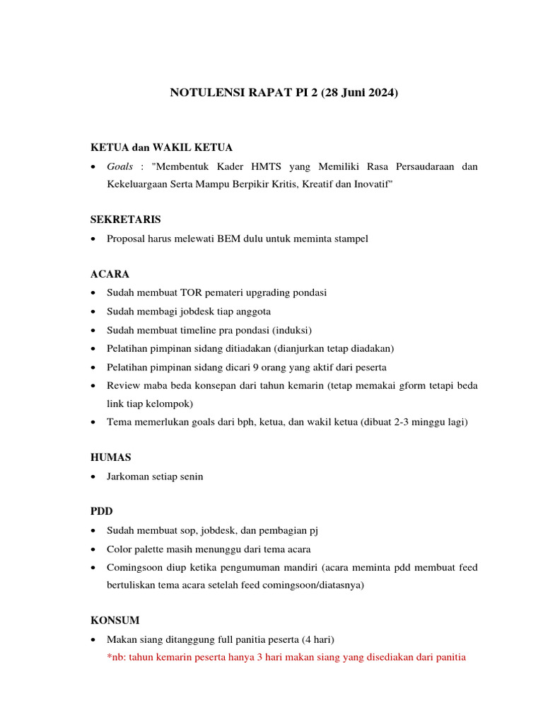 Notulensi Rapat Pi 2 | PDF