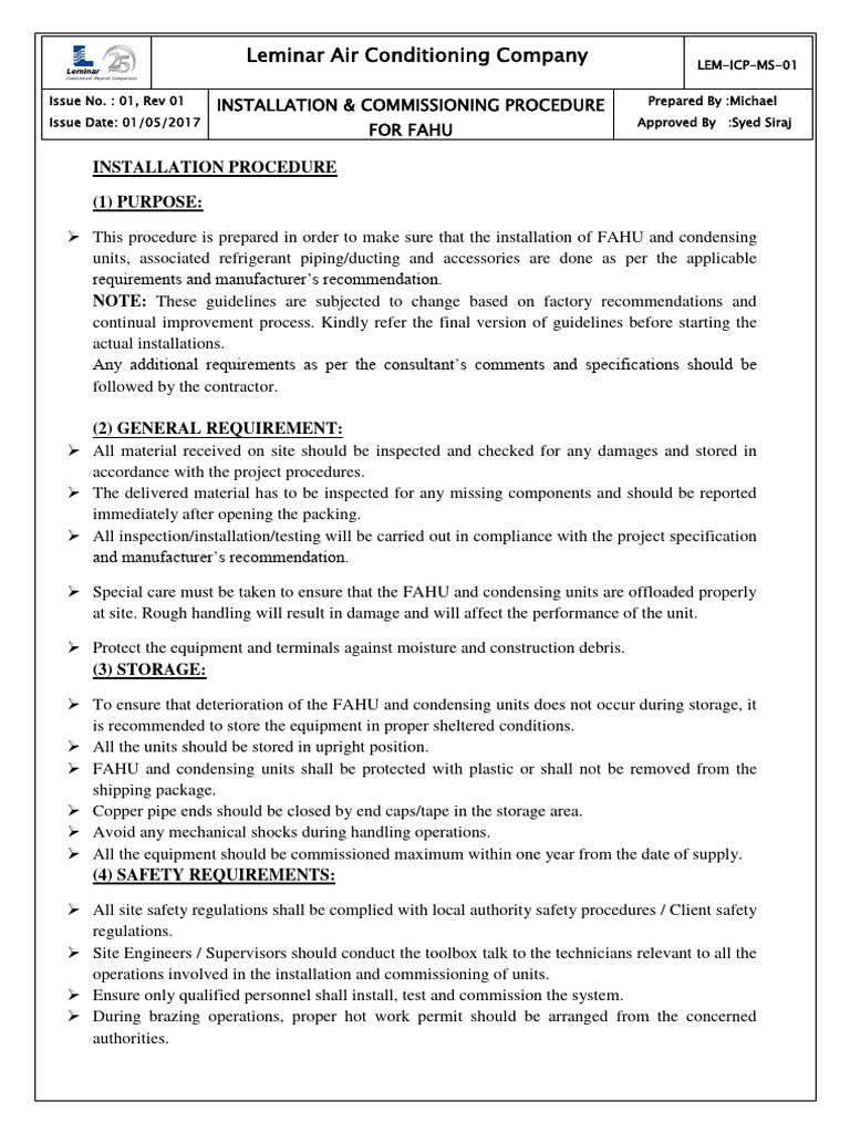 Fahu Installation Guidelines & Commissioning Procedure Rev 01 | PDF ...