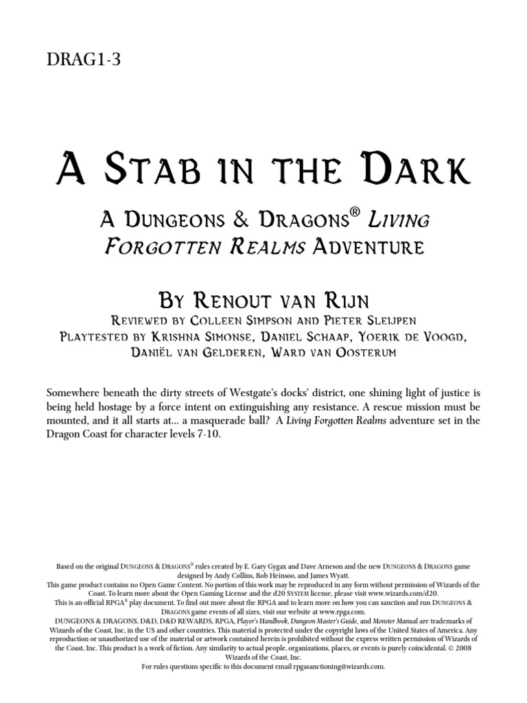 DRAG1-3 A Stab in The Dark | PDF | Dungeons & Dragons | Tabletop Games