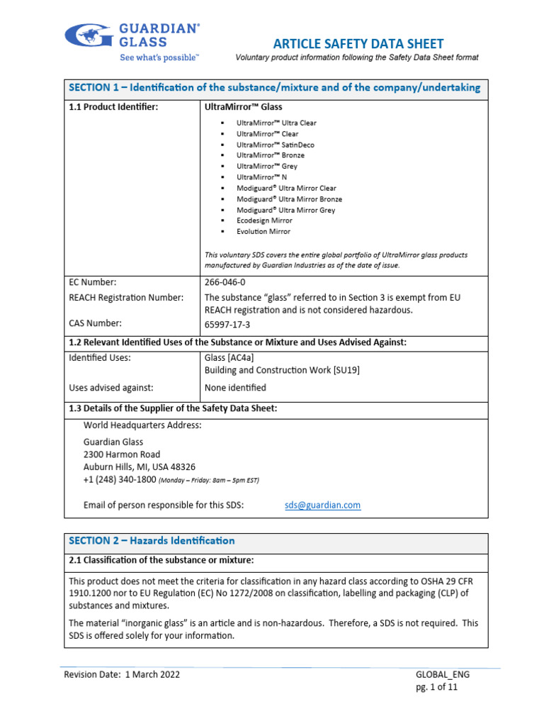Safety Datasheet UltraMirror 23 | PDF | Materials | Chemistry